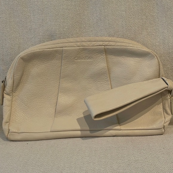 Calvin Klein | Bags | Calvin Klein Large Leather Off White Wristlet ...